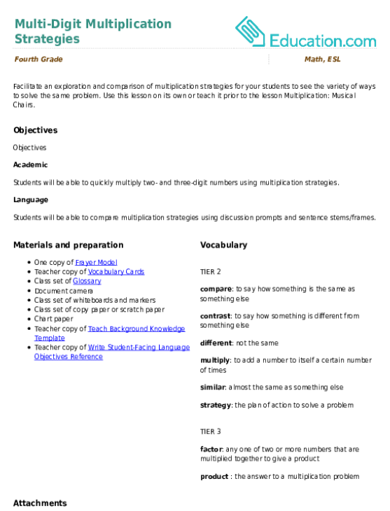 4.NBT.B.5 Lesson Plans - Common Core Math
