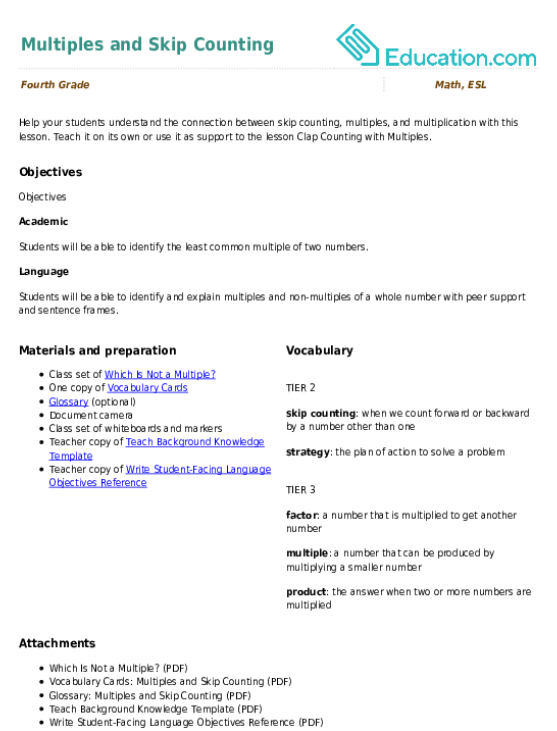 Play Two-Minute Multiples | Activity | Education.com