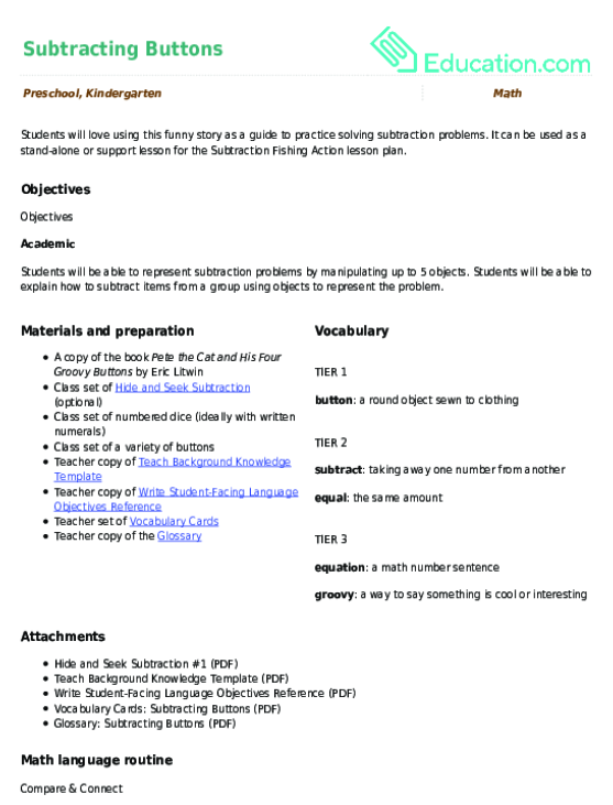 EL Support Lesson: Subtracting Buttons | Lesson Plan | Education.com