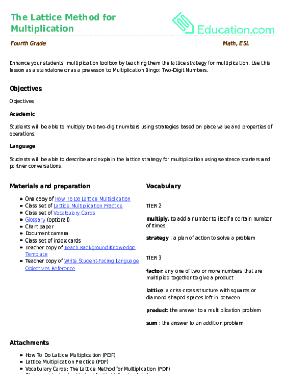 4.NBT.B.5 Lesson Plans - Common Core Math