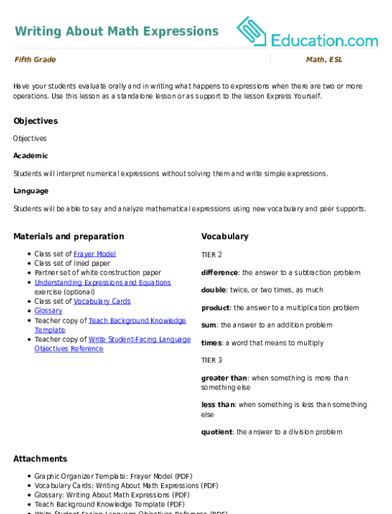 5.OA.A.2 Worksheets, Workbooks, Lesson Plans, and Games