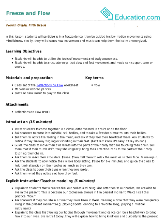 Freeze and Flow | Lesson Plan | Education.com