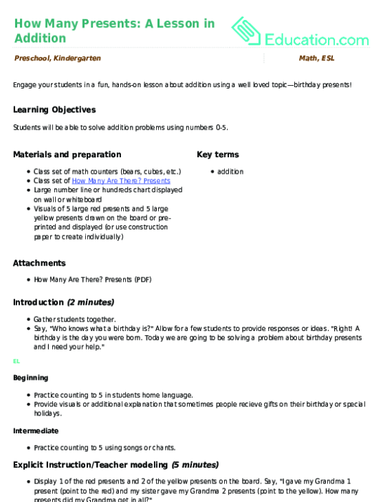 How Many Presents: A Lesson in Addition | Lesson Plan | Education.com