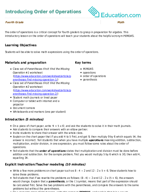 Order of Operation Nation | Activity | Education.com