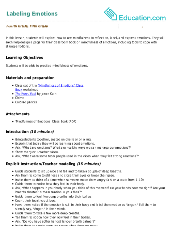 Labeling Emotions | Lesson Plan | Education.com