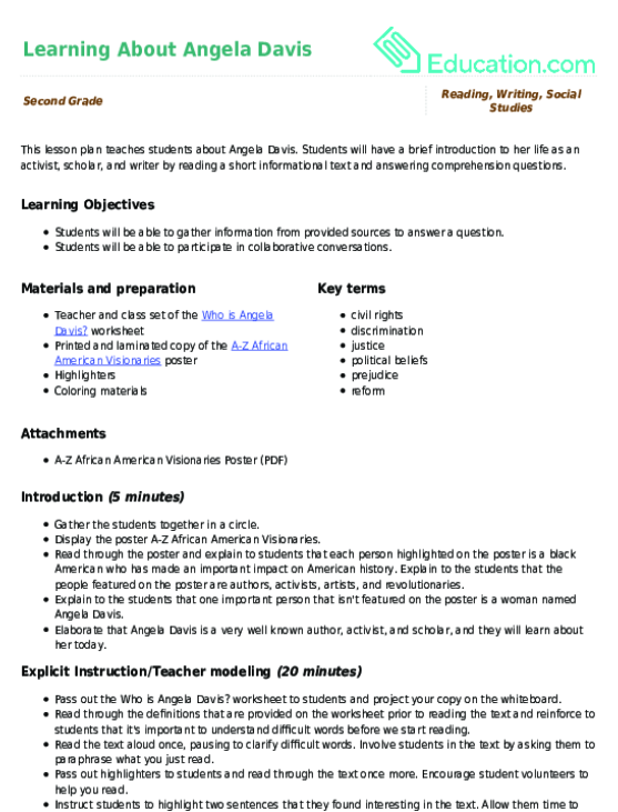 Learning About Angela Davis | Lesson Plan | Education.com