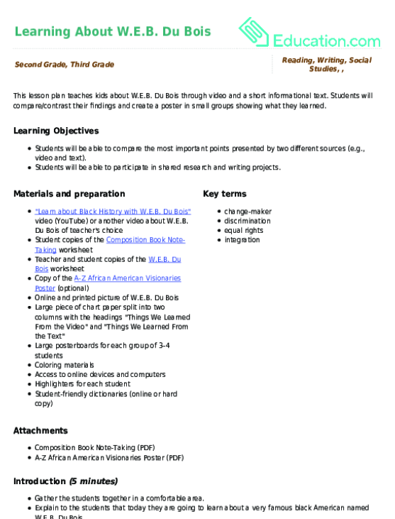 Learning About W.E.B. Du Bois | Lesson Plan | Education.com