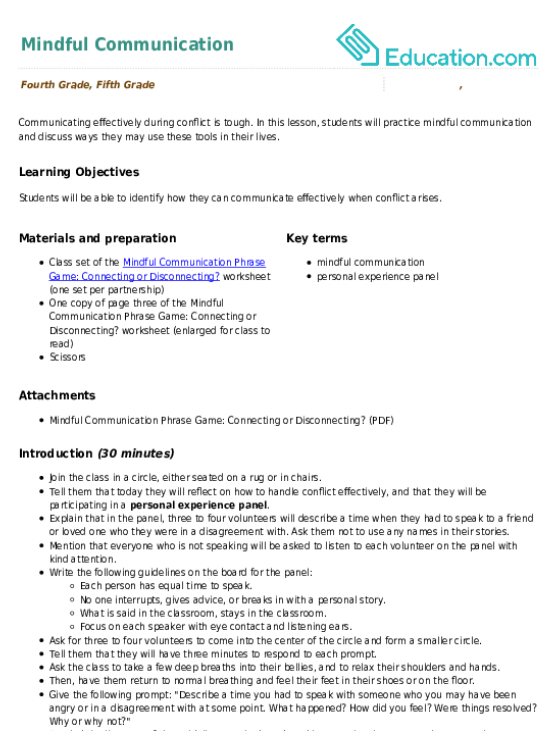 Mindful Communication | Lesson Plan | Education.com