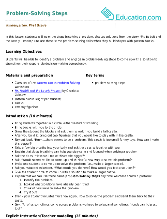 Problem Solved | Activity | Education.com