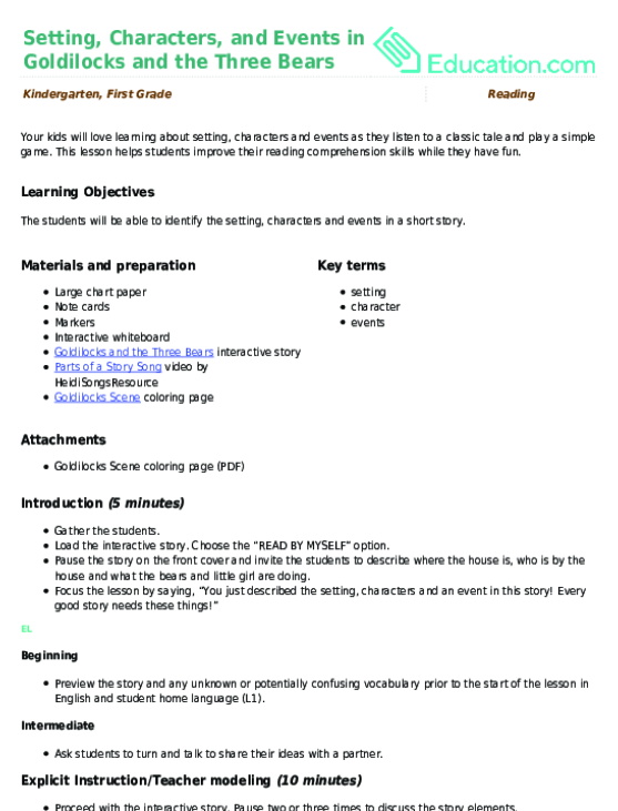 RL.K.3 Lesson Plans - Common Core ELA