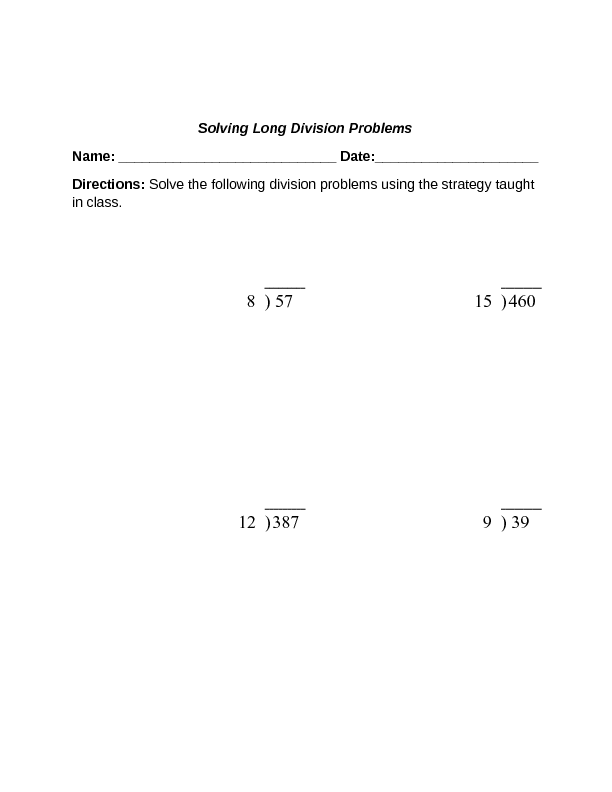 Solving Long Division Problems | Lesson Plan | Education.com