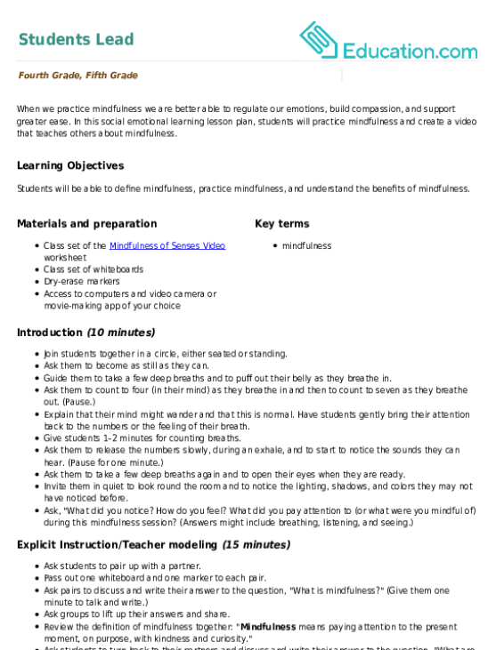 Students Lead | Lesson Plan | Education.com
