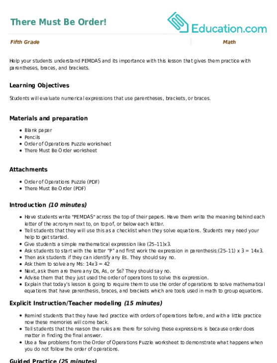 5.OA.A.1 Lesson Plans - Common Core Math