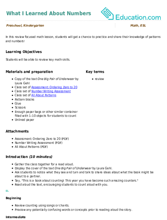 What I Learned About Numbers | Lesson Plan | Education.com