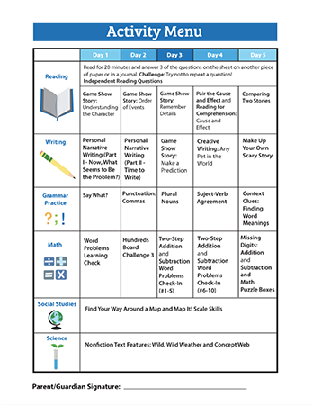 Independent Study Packet for Third Grade Week 1 | Workbook | Education.com