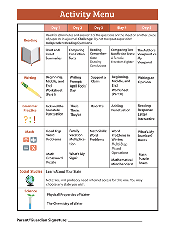 Independent Study Packet for Fourth Grade, Week 1 | Workbook ...