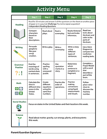 Independent Study Packet for Fifth Grade - Week 1 | Workbook ...