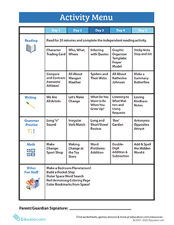 Second Grade Independent Study Packet - Week 6 | Workbook | Education.com