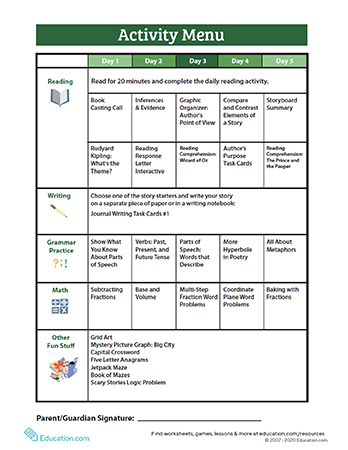 Fifth Grade Independent Study Packet - Week 5 | Workbook | Education.com