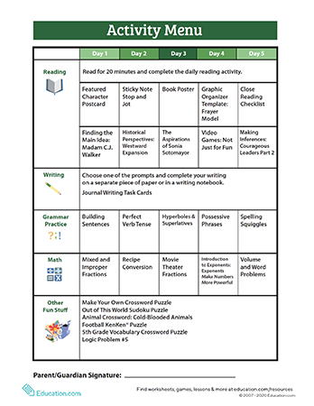 Fifth Grade Independent Study Packet - Week 6 | Workbook | Education.com