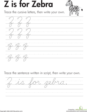 Cursive Handwriting Worksheets: Animal Alphabet | Education.com