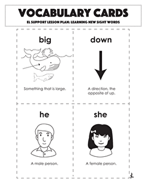 Vocabulary Cards: Handy Sight Words | Worksheet | Education.com