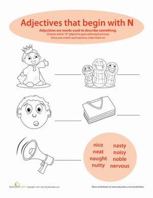 Adjectives That Start With "N" | Worksheet | Education.com