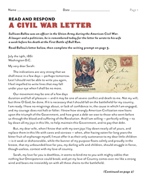 Read and Respond: A Civil War Letter | Activity | Education.com