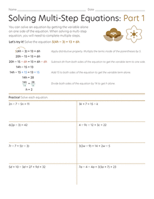 Solving Multi-Step Equations: Part 1 | Worksheet | Education.com