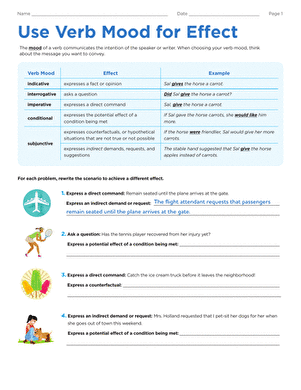 Use Verb Mood for Effect | Worksheet | Education.com