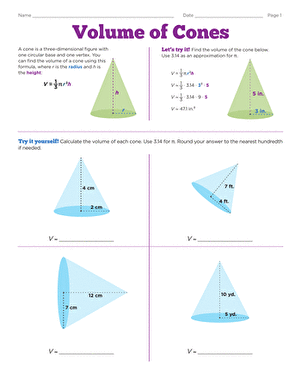 Volume of Cones | Worksheet | Education.com