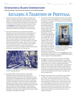 Informational Reading Comprehension: Azulejos: A Tradition of Portugal ...