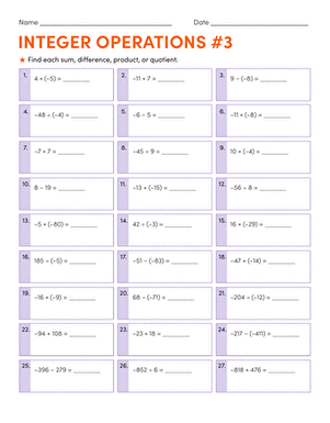 Integer Operations Practice | Education.com