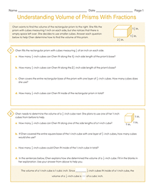 Understanding Volume of Prisms With Fractions | Worksheet | Education.com