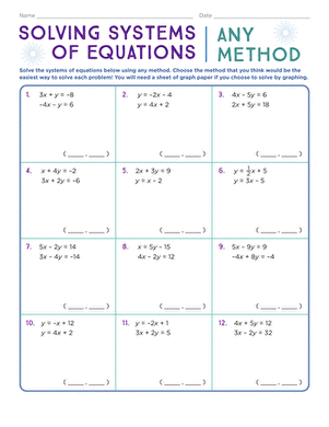 Solving Systems of Equations: Any Method | Worksheet | Education.com