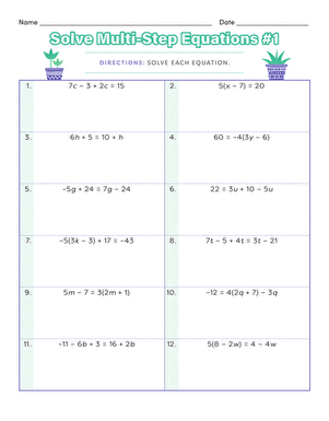 Solve Multi-Step Equations #1 | Worksheet | Education.com