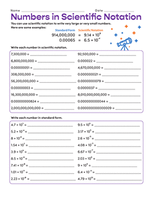 Numbers in Scientific Notation | Worksheet | Education.com