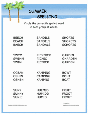 Summer Words | Activity | Education.com
