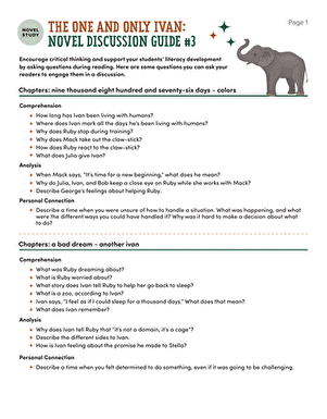 Novel Study: The One and Only Ivan by Katherine Applegate | Education.com