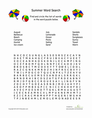 Summer Words | Activity | Education.com