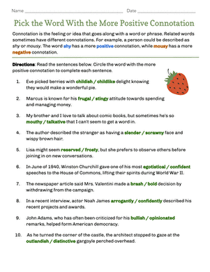 Connotation Worksheets Printable Connotation And Denotation Worksheet