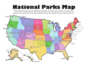 National Parks Map | Worksheet | Education.com