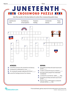 Juneteenth Crossword Puzzle | Worksheet | Education.com