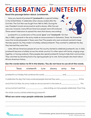 Celebrating Juneteenth | Worksheet | Education.com