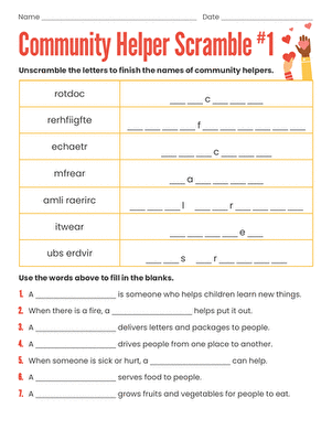 Community Helper Scramble #1 | Worksheet | Education.com