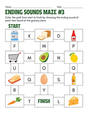 Ending Sounds Maze #3 | Worksheet | Education.com