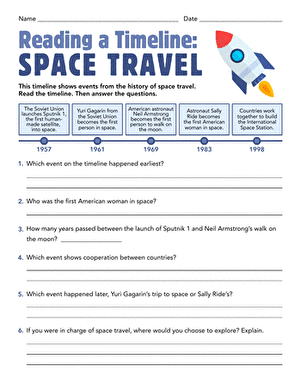 Reading a Timeline: Space Travel | Worksheet | Education.com