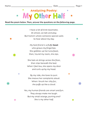 Analyzing Poetry: My Other Half | Worksheet | Education.com