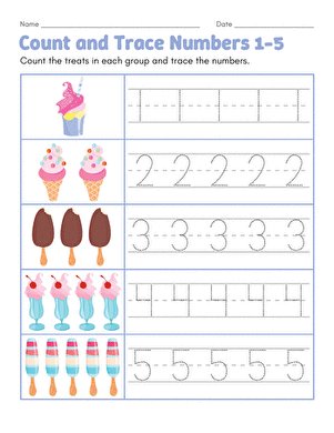 Count and Trace Numbers 1-5 | Worksheet | Education.com