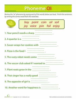 Oi Phoneme | Worksheet | Education.com